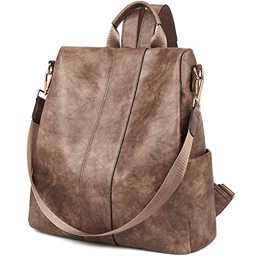 FOXLOVER Backpack Purse for Women Large Womens Backpack Leather Travel Backpack Fashion Backpack Purse Designer Ladies Shoulder Bags(Brown B)