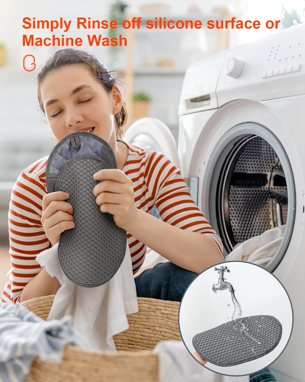 Pot Holders for Kitchen Heat Resistant, Silicone Pot Holders Set of 2 Hot Pads Pot Holders with Pocket Machine Washable for Cooking Baking, 9.8"x7.6"