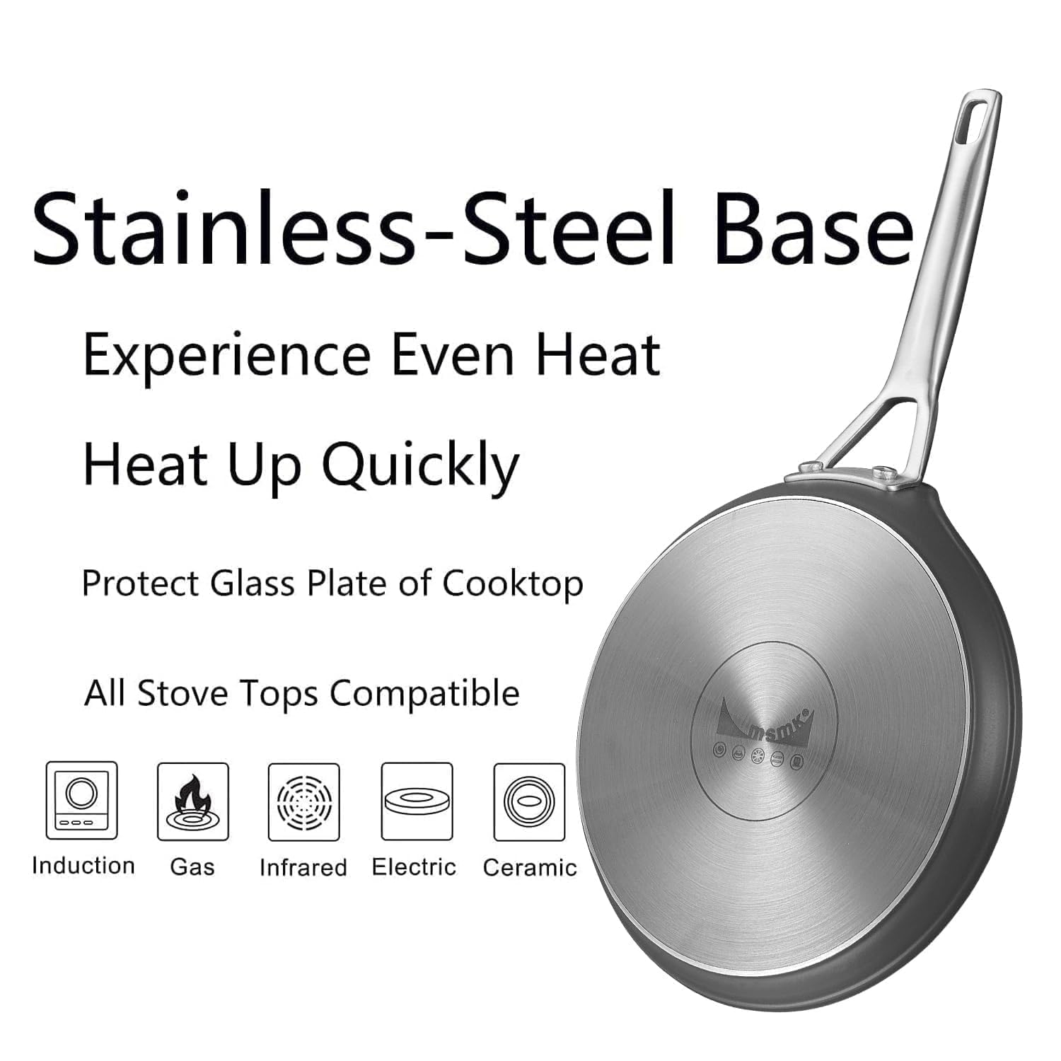 MsMk Crepe Pan with Spreader, 8 Inch Titanium and Ceramic Nonstick Flat Skillet Tortilla Egg Pan, Induction Compatible, PFOA Free, Oven Safe to 700°F