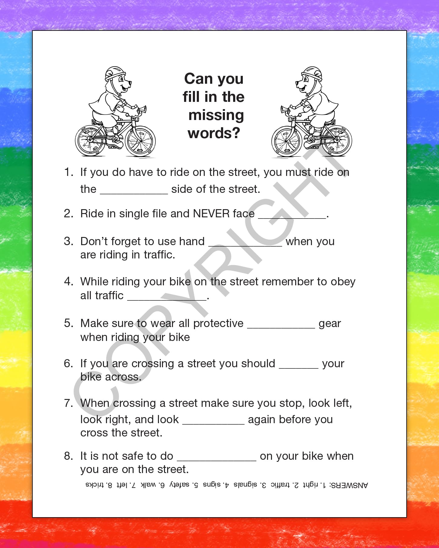 ZOCO - Bike Safety - Educational Coloring Books (25 Bulk Pack, Without Crayons) - Bicycle Rules, Road, Helmet Safety - Games, Puzzles, Activities for Kids