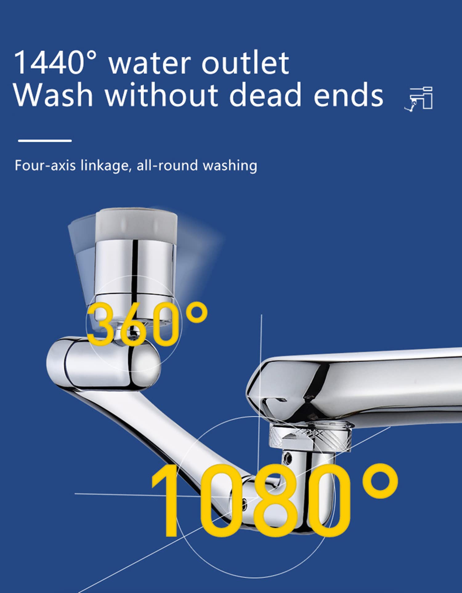 Faucet Extender,1440°Rotating Splash Proof Filter Extender Faucet Aerator, 2 Water Outlet Modes Swivel Robotic Arm Adapter For Bathroom Kitchen-Gold double water outlet