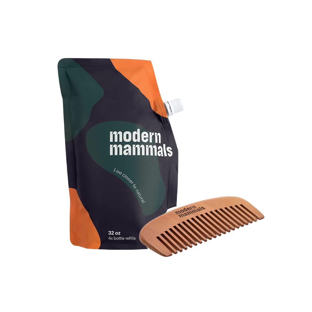 Modern Mammals Magic Mud Men's 2-in-1 Shampoo & Conditioner, Lather-Free, Daily Cowash (32 oz Refill Pouch) with Wooden Comb
