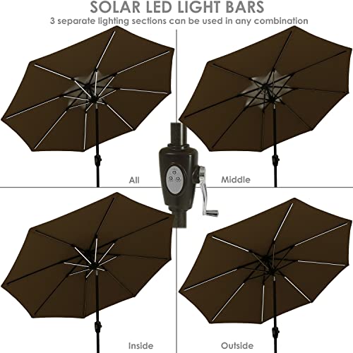 Sunnydaze 9-Foot Sunbrella Tilting Patio Umbrella with Solar LED Light Bars - Beige