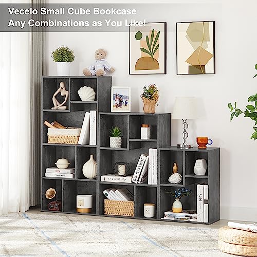 VECELO 31 Inch High Modern Bookcase, 3 Tier Bookshelves, 5 Cube Storage Organizer with Anti-tip Kit, Different Height Open Storage Fits Most Books, Easy to Install, Grey