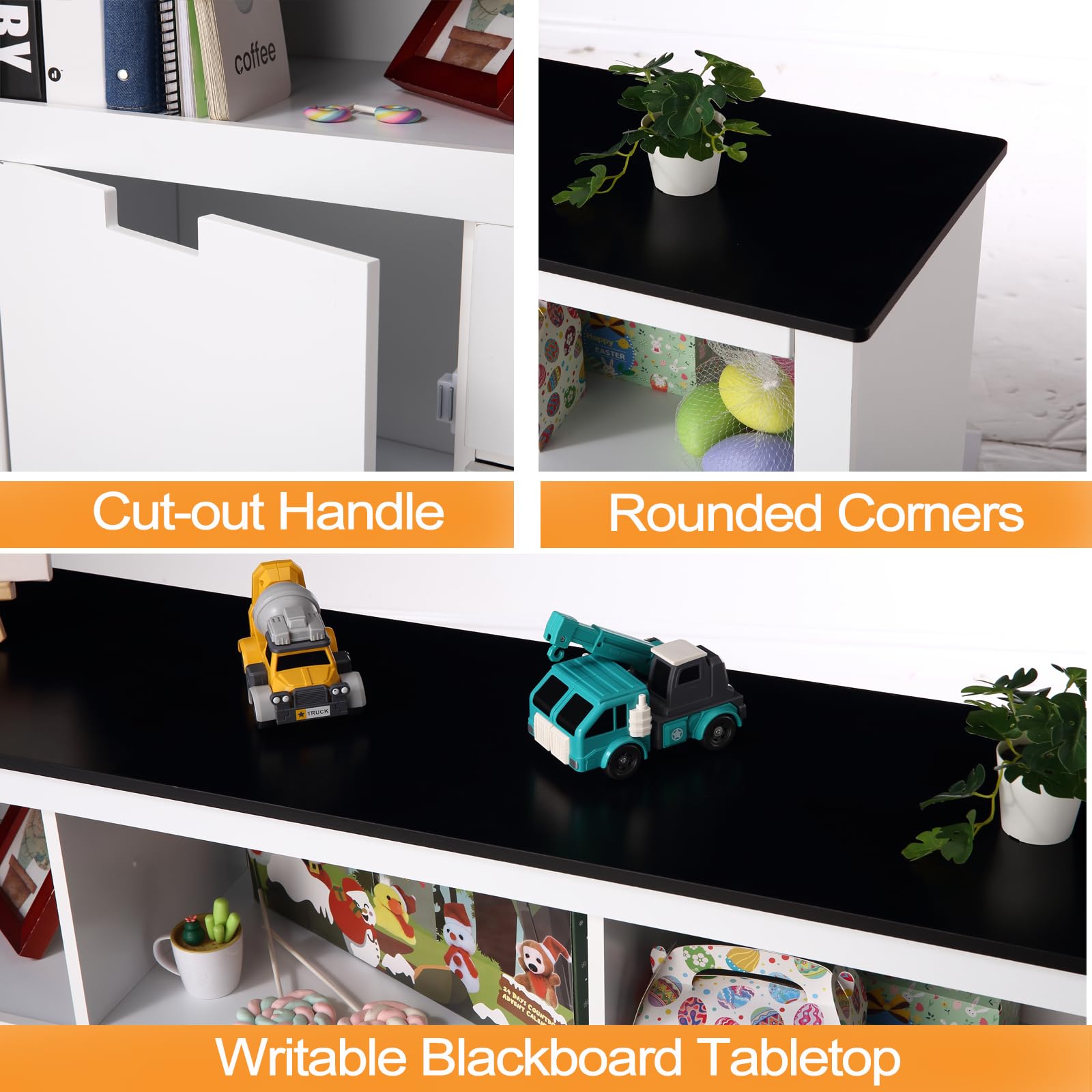 HobbyField Kids Toy Storage Organizer with with 2 Drawers,Toy Storage Organizer with Bookshelf,Movable Drawers & Blackboard Top for Boys Girls Toddler Classroom Bookcase for Bedroom,Playroom,Nursery