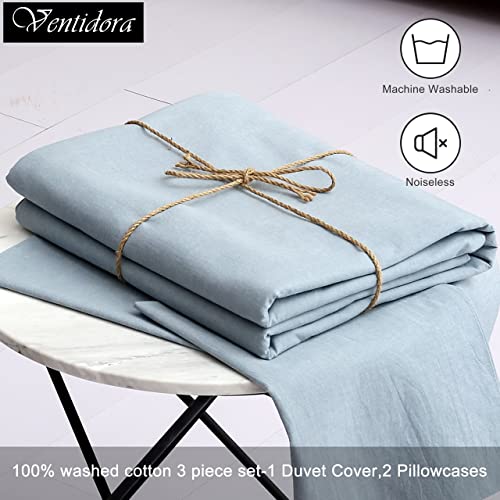 Ventidora 3 Piece Duvet Cover Set King Size,100% Organic Washed Cotton with Linen Feel Like Textured, Luxury Soft and Breatheable Bedding Set with Zipper Closure(1 Duvet Cover + 2 Pillowcases)