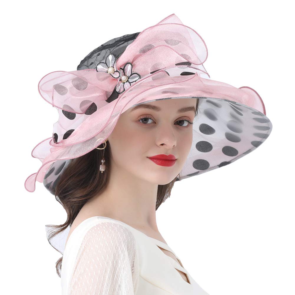 Go Mai Women's Church Derby Tea Party Wedding Hat Polka Dot Organza Hats Black