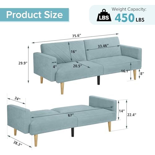 Modern Multi-Functional Convertible Futon Sofa Bed with Tapered Wood Legs Ideal for Small Living Room,Multi-Color Options Split Adjustable Backrest Loveseat Couch Easily Converts to Sleeper Sofabed
