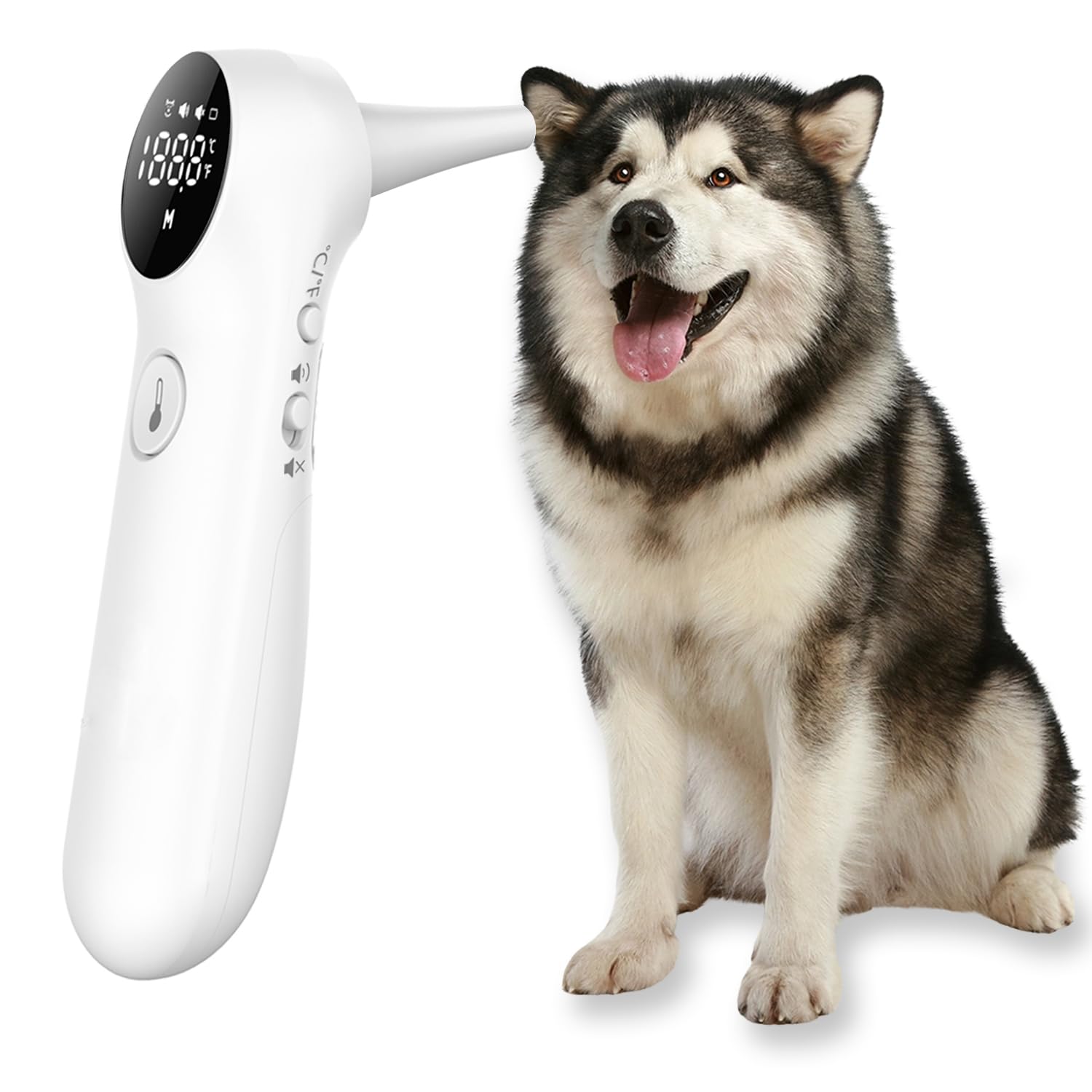 Pet Ear Thermometer for Dogs and Livestock - Includes 20 Pet Swabs, Suitable for Dogs, Cats, Infrared Fast and Accurate Canine Temperature Monitor - Switches â and â