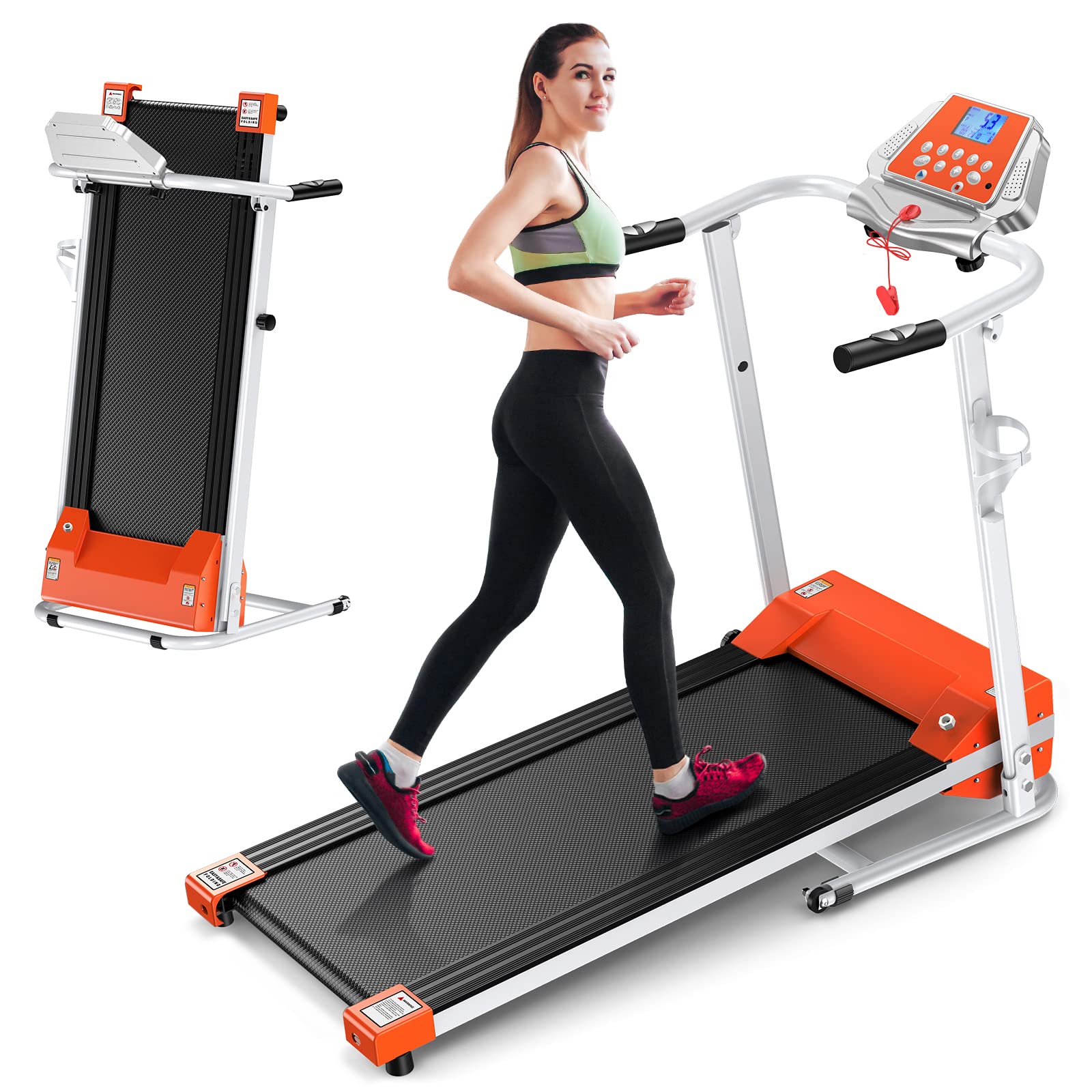 Foldable Treadmill Electric Running Machine: Folding Walking Pad 12 Program Portable Compact Quiet Jogging Run Treadmills for Home Apartment Commercial Small Spaces Adult Seniors Obese People Exercise