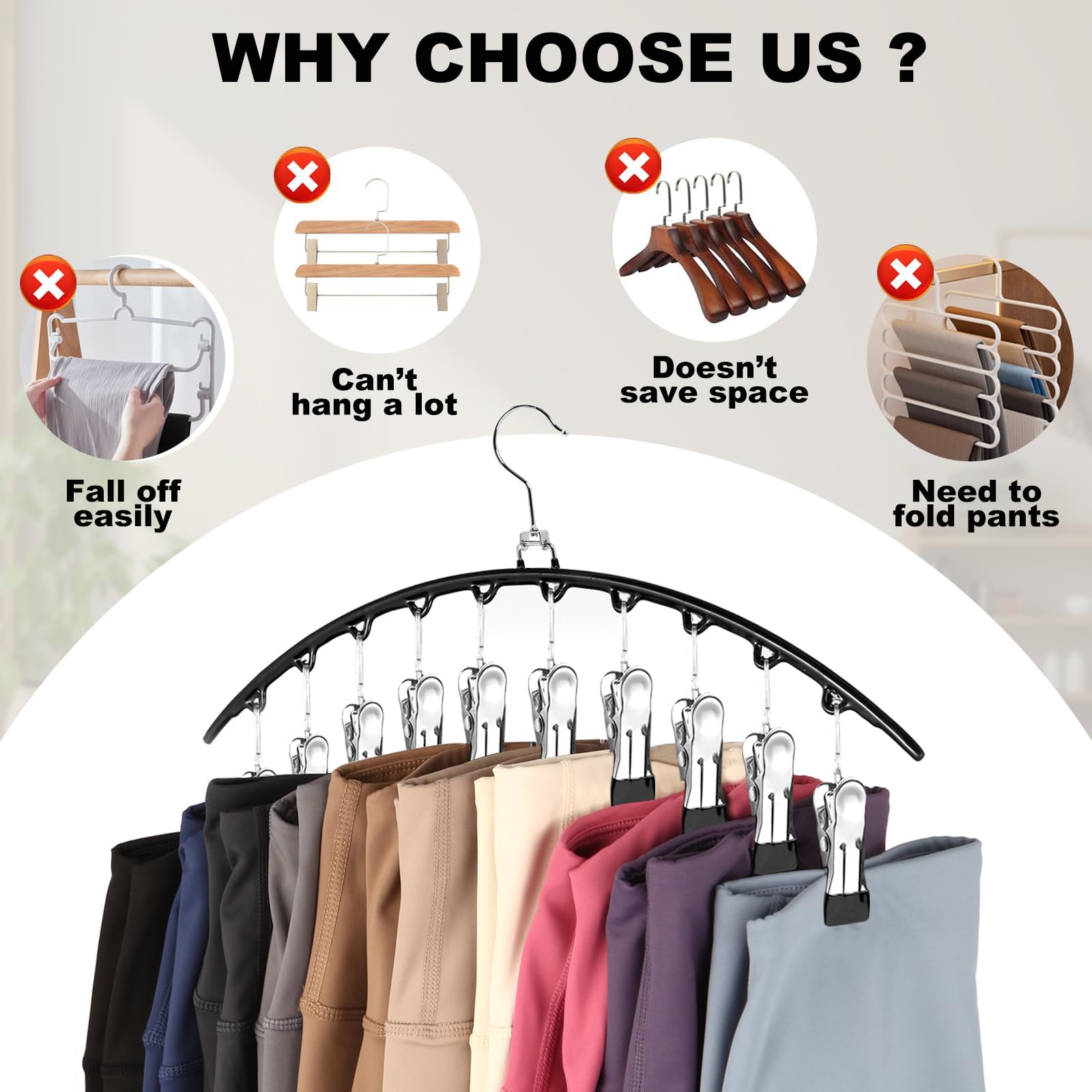 Hendiy Legging Organizer for Closet Rotatable,Pants Hangers with 10 Clips,Upgrade Legging Organizer for Closet,Leggings/Shorts/Jeans/Skirts Pants Hangers Space Saving Closet Organizers and Storage 1pc