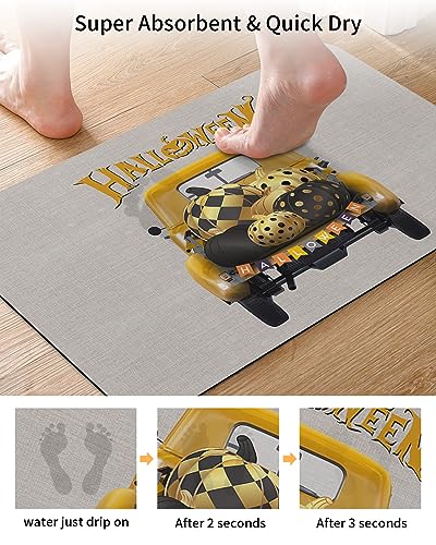 Super Absorbent Diatom Mud Mat Halloween Gold Polka Dot Pumpkin Truck Retro Quick-Drying Thin Bath Mat Non-Slip Bathtub Mat Anti-Skid Rubber Bathroom Shower Mat 16x24in