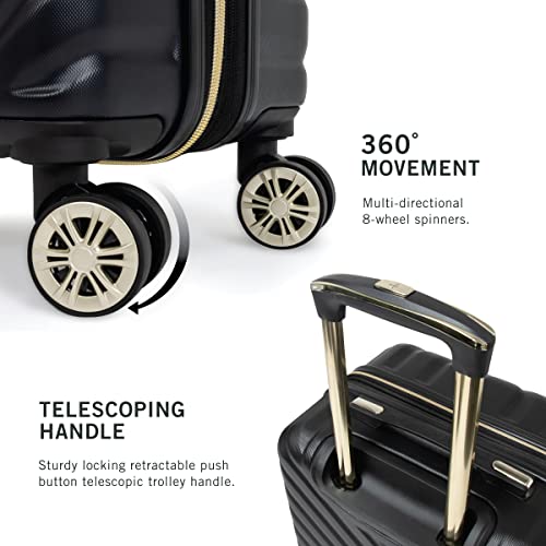 Kenneth Cole Reaction "Madison Square" Women's Lightweight Hardside Chevron Expandable Spinner Luggage, 28-inch Checked, Black With Gold Zippers
