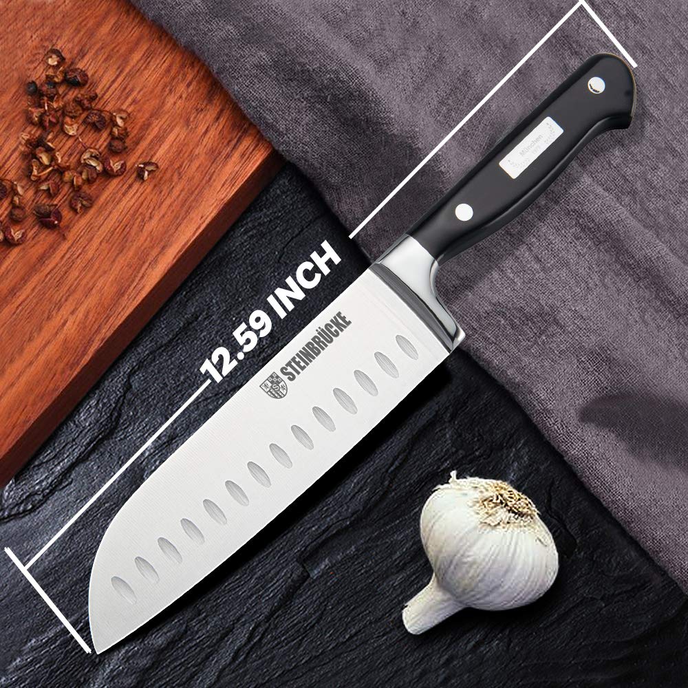 Gioventù Santoku Knife - 7 inch Kitchen Knife Forged from German Stainless Steel 5Cr15Mov(HRC58), Full Tang, Razor Sharp Blade for Slicing, Dicing&Chopping