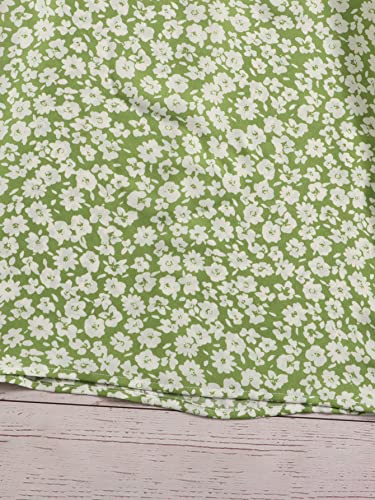 Verdusa Girl's Floral Print Puff Sleeve Square Neck Short A Line Dress Mint Green 10Y