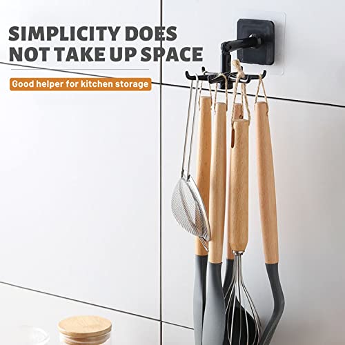 Kitchen Utensil Hanger,Under Cabinet Holder 6 Pieces 360 Degrees Rotating Folding Hook Self-Adhesive Waterproof Utility for Home Bathroom No Drilling (3 White+3 Black), 4.3×2.7×1.9 inch