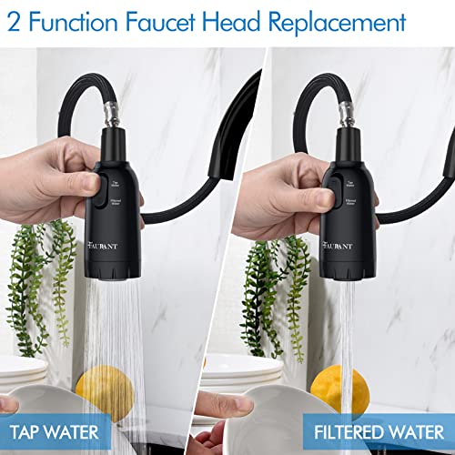 FAURANT Kitchen Faucet Head Replacement, Pull Down Water Filter for Kitchen Sink, Pull Out Sink Sprayer for G1/2 Connector, Black 1 Faucet+2 Filters