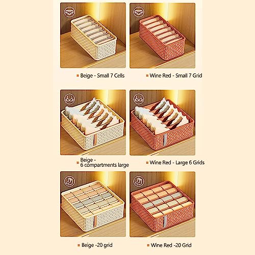 verrio Sock Underwear Organizer Drawer Dividers, Sock Underwear Drawer Organizer Bins, Closet Cabinet Organizer Underwear Storage Boxes for Storing Socks, Undies and Baby Clothes (Beige-M)