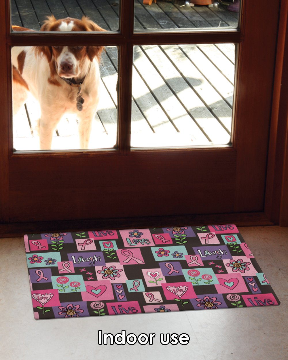 Toland Home Garden Live Love Laugh Forever 18 x 30 Inch Decorative Floor Mat Cancer Awareness Support Pink Ribbon Doormat