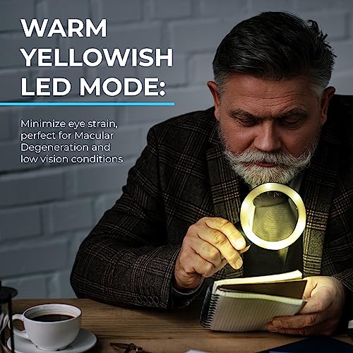 MagniPros 30X Illuminated Magnifying Glass - LED Lighted Handheld Reading Magnifier with 3 Light Modes - Perfect for Seniors, Low Vision, Books, and Detailed Inspection