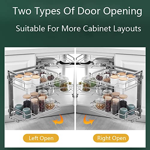 JayHumphrey Blind Corner Cabinet Pull Out for 15 Inch Opening, Kitchen Corner Cabinet Pull Out Organizer, 2 Tier 4 Baskets Concealed Roller Slide Out Shelves, Chrome,Left Open