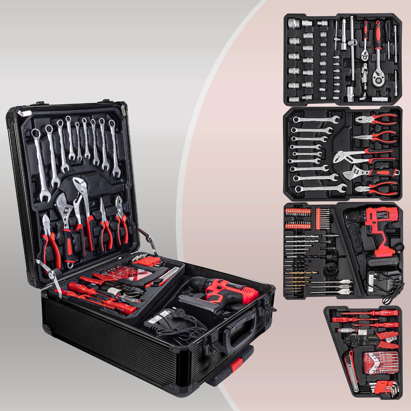 Mole Bean Power Tool Set with 18V Cordless Drill, Electric Power Drill Set, Tool Set for Men, Household Home DIY Hand Tool Kits, 18+1 Clutch Cordless Drill Set for Thanksgiving Christmas Gifts, Black