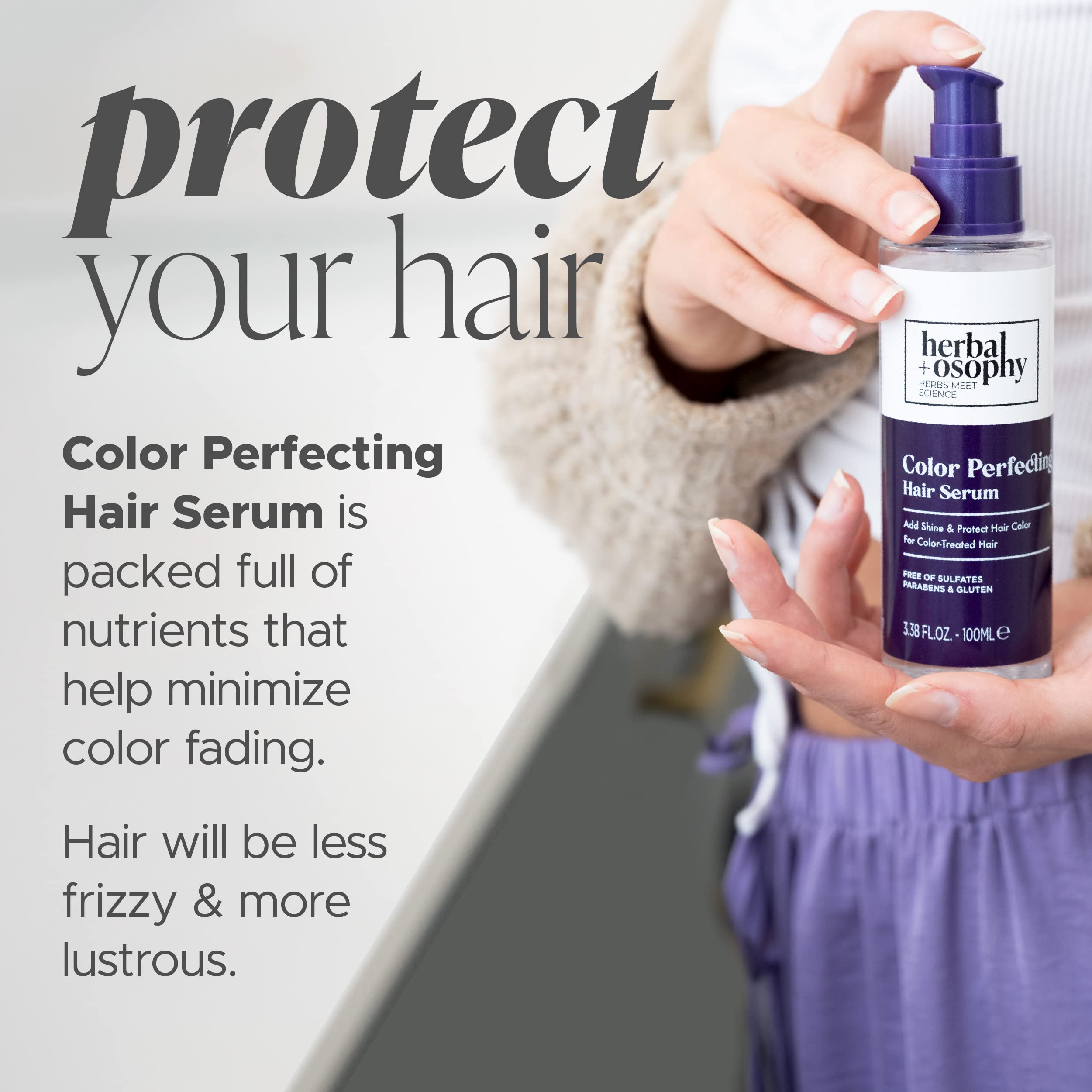 Herbalosophy 2 x 16.9 Fl Oz Purple Shampoo & Conditioner Set for Blonde and Gray Hair, with 3.38 Fl Oz Hair Serum, Eliminates Brassy and Yellow Tones