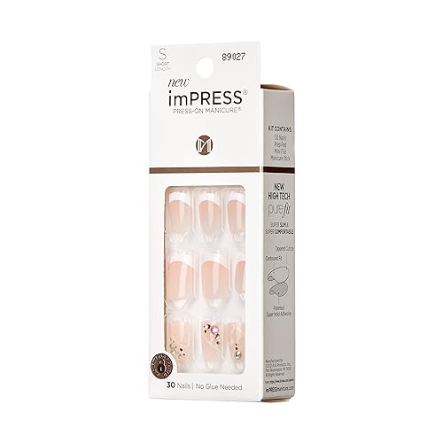 KISS imPRESS Press-On Manicure Fake Nails β My Worth, Short, Square, French, Easy Press On, Chip Proof, Smudge Proof, Waterproof, No Dry Time, Comfortable & Secure, Super Hold Adhesive | 30 Count