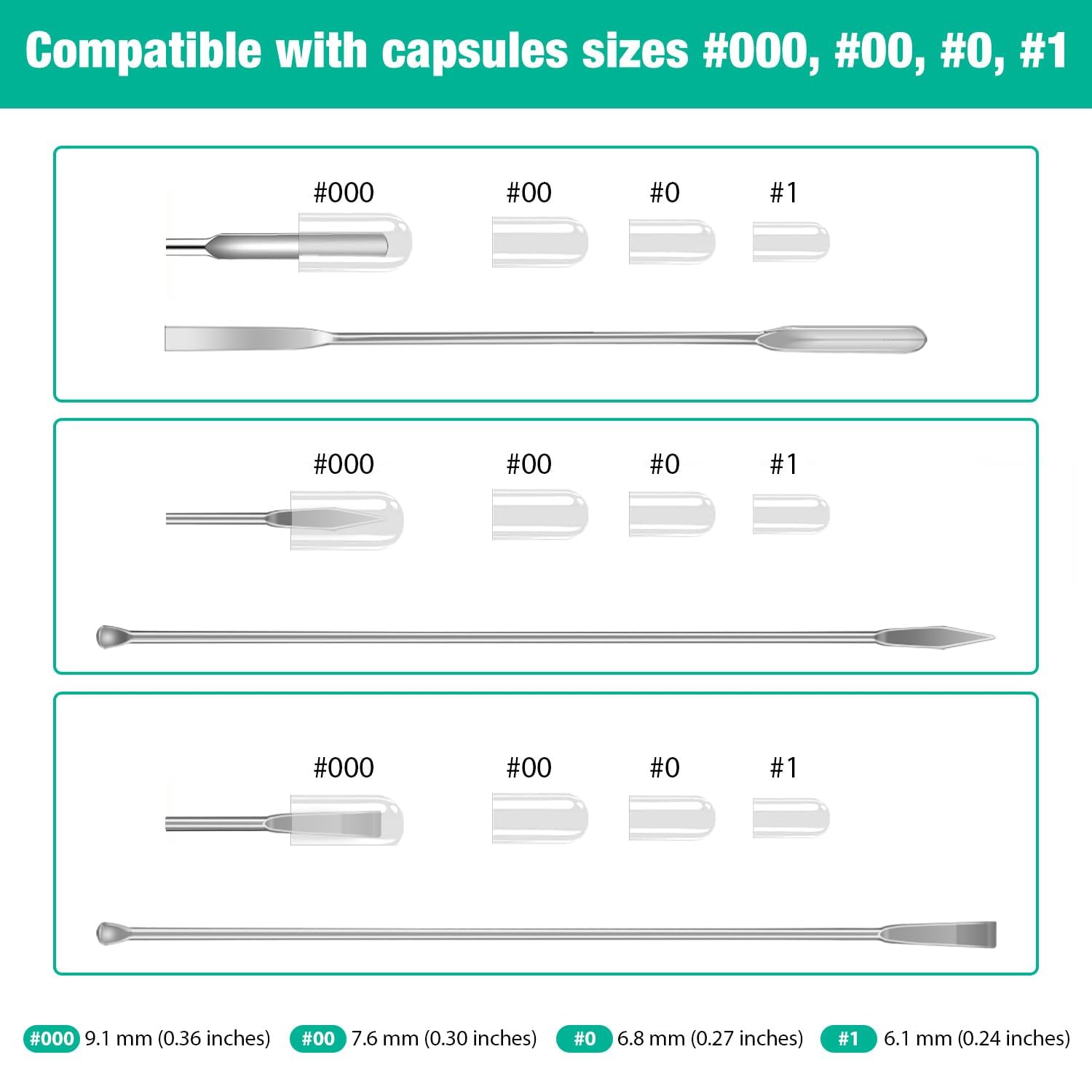 Pack of 5 Capsule Filling Kit for Empty Pill Capsules Filler, Opret Lab Spatula Micro Medicine Spoon, Tiny Spoons Scoop for Powder, Stainless Steel Gel Cap Filler Size #000 00 0 1