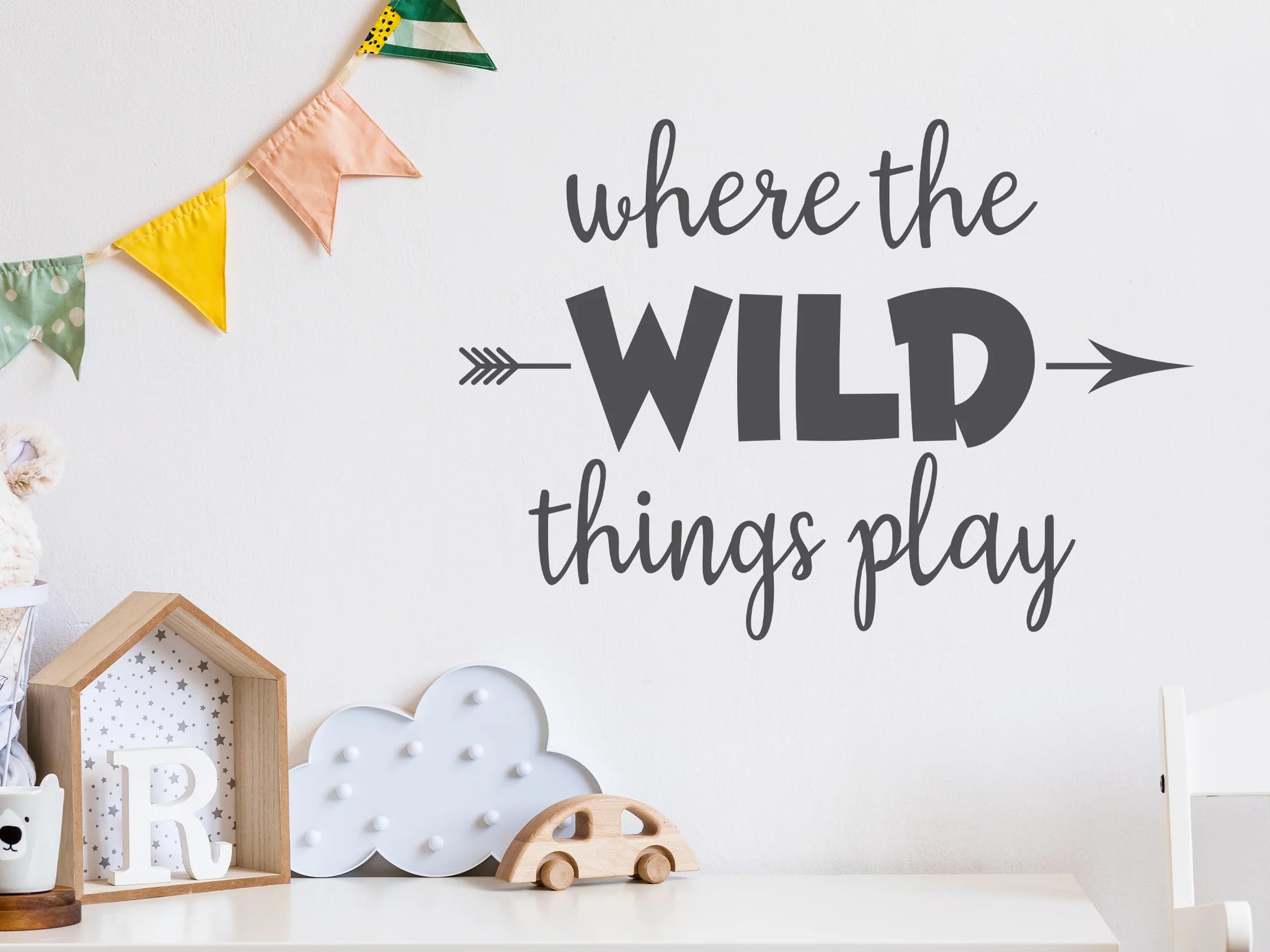 STORY OF HOME DECALS.COM Where The Wild Things Play Arrow Kids Room Wall Decal Matte Finish Vinyl Black, White, Grey, Brown Black 20" H X 28" W