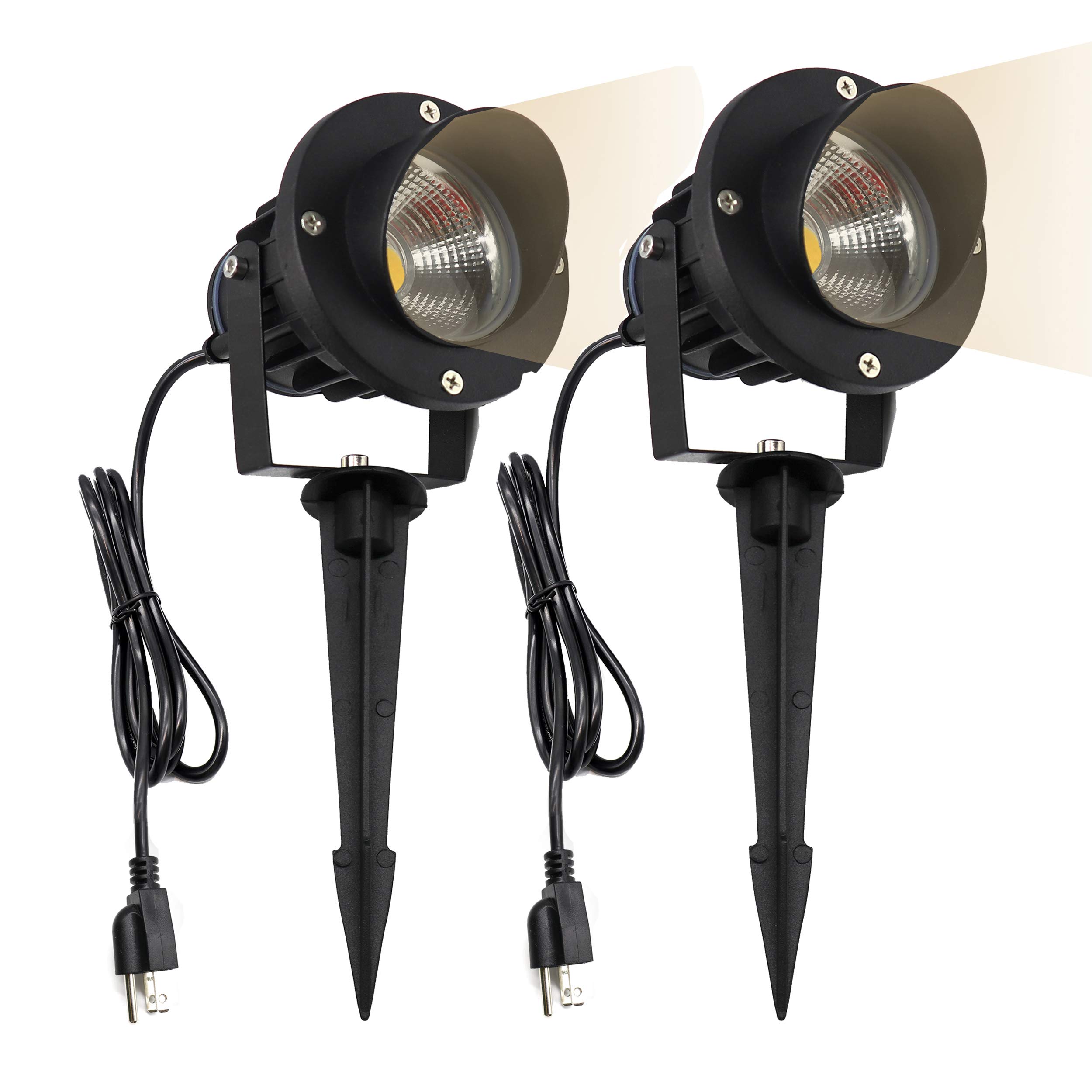 VanRayal 10W Outdoor Landscape Spotlights,120V WarmWhite Garden Pathway Light for Yard,Patio,Lawn, Wall, Flood,Driveway,Tree Lighting,6.5ft Wire,UL Cert,2 Pack
