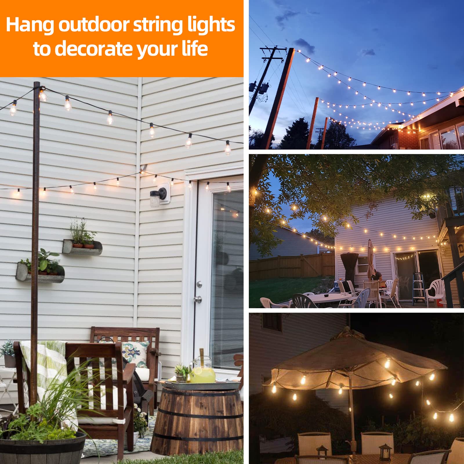 Vanthylit Solar String Lights Outdoor Waterproof, LED Shatterproof Edison String Lights, Outside Lights for Patio Solar Powered