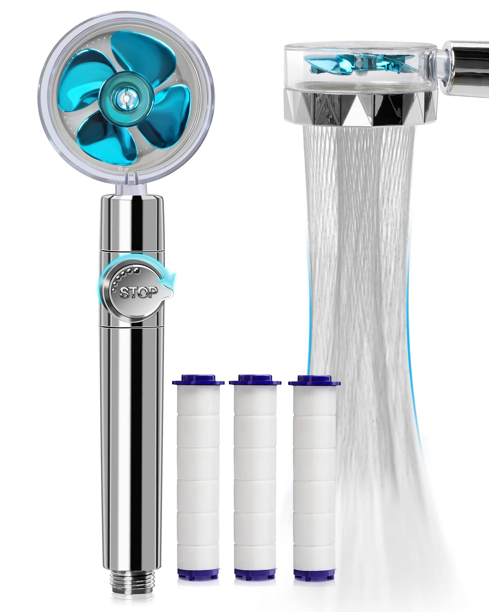 High Pressure Shower Heads, Handheld Turbo Fan Shower, Hydro Jet Shower Head Kit with 3 Filters and Pause Switch, water softener shower head hydro shower jet head Turbocharged Shower Head