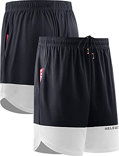 NELEUS Men's 2 in 1 Running Shorts with Liner,Dry Fit Mesh Gym Workout Shorts with Pockets,3 Pack,6094,Black/Grey/White,L
