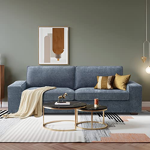 LEISLAND 88.58" Modern Sofas Couches for Living Room, Chenille Deep Seat Sofas & couches with Square Armrest, Removable Low-Back Sofa Cushion and Detachable Sofa Cover/Easy to Install(Blue)