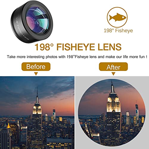 Phone Camera Lens 3-in-1 Kit :120° Supe Wide Angle +198° fisheye Lens+ 20x Macro Lens for iPhone Samsung Android & Most Smartphone,HD Phone Lens Kit