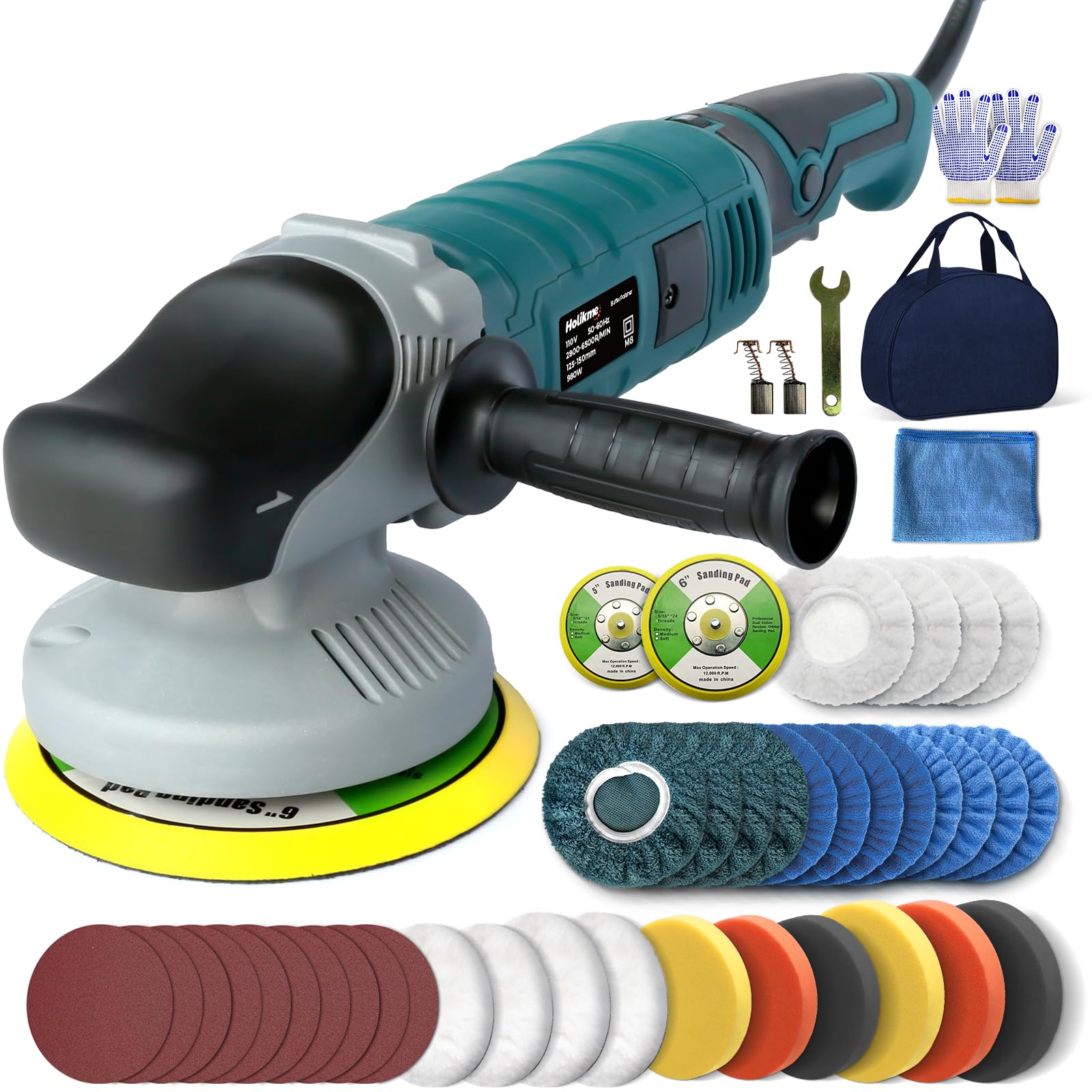 Holikme 42 Pack Dual Action Polisher,Buffer Polisher,DA Buffer Polisher Waxer, 7 Variable Speed, 6500 RPM,Car Buffers And Polishers kit,Car Accessories,Buffer Machine