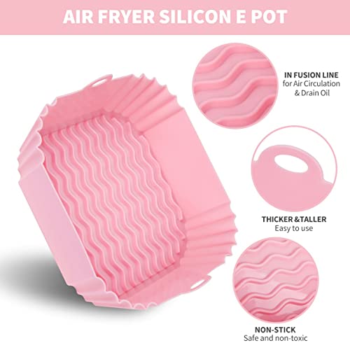 MaMix Silicone Air Fryer Liners 2 pack,8 inch Reusable Air Fryer Pot for 4 to 7 QT Air Fryer Inserts for Oven Microwave Accessories (Green+Pink)
