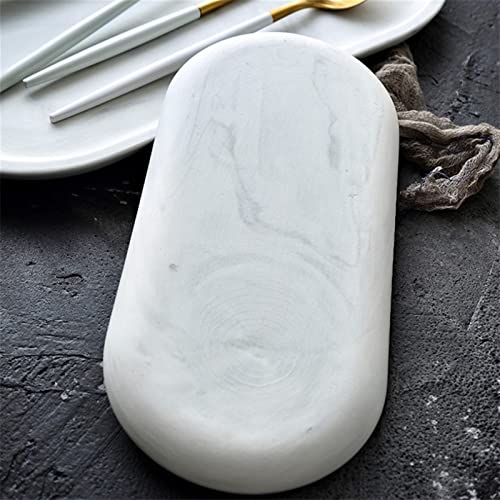 SUSOSU Breakfast Tray White Marble Ceramic Jewelry Storage Tray Oval Ellipse Fruit Tray Decorative Plate Food Dessert Dish Tableware (Size : Large)