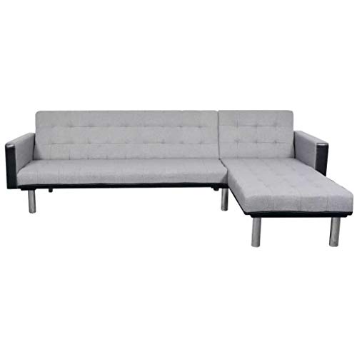 Makastle Fabric L-Shaped Sofa Bed with Armrests Versatile Design Wooden Frame Convertible Seat/Corner Couch Bed/Recliner for Home Living Room Office 86" x 61" x 27"