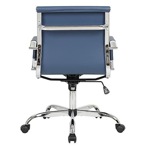 LeisureMod Harris Modern Adjustable Swivel Leather Task Office Chair, Navy Blue