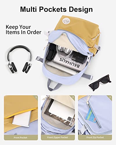 VGOCO School Backpack for Teens Girls Boys, Middle High School Bookbag Unisex Lightweight Backpack Bag Water-proof Casual Rucksack for Women Men, Fits 14 inch Laptop Work Daypack Blue Yellow