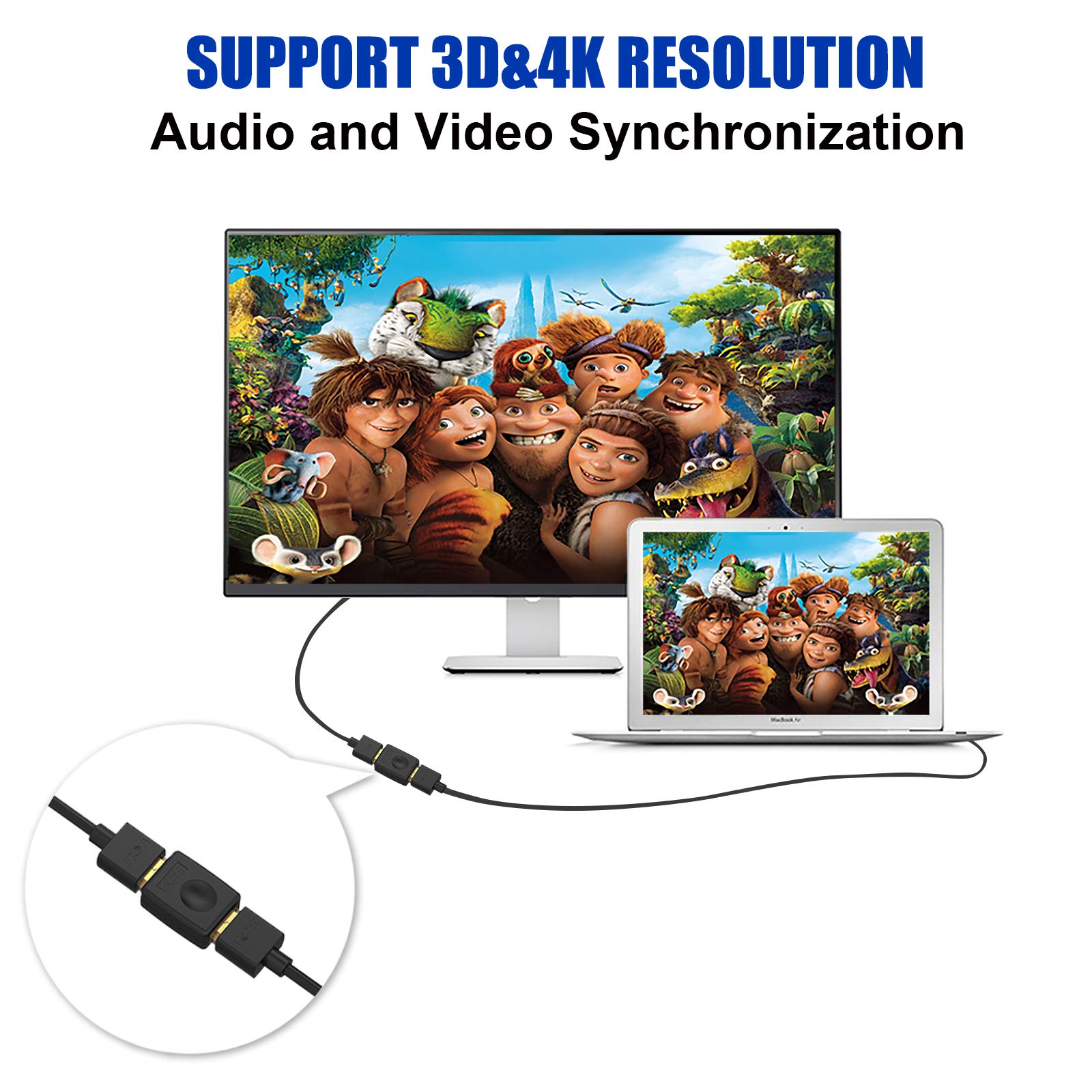 VCE HDMI Coupler 10-Pack, HDMI Female to Female Connector Adapter 3D 4K 1080P HDMI Cable Extender Compatible with Roku TV Stick Chromecast, Switch, Xbox One, PS4 PS3, PC and More