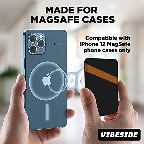 VIBESIDE Magsafe Wallet Compatible with iPhone 14 & iPhone 13 Pro Max β Mag Safe Secure Credit Card Holder β Vegan Leather. Magnetic Card Wallet Holder - Apple iPhone 14,13,12 Compatible Brown