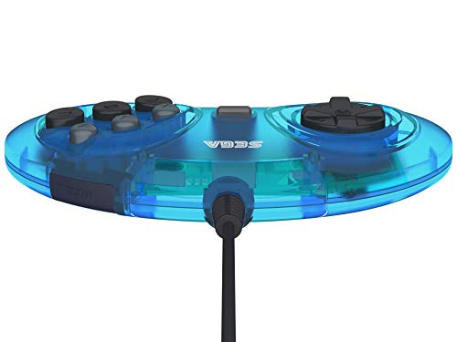 Retro-Bit Official Sega Genesis USB Controller 6-Button Arcade Pad for Sega Genesis Mini, PS3, PC, Mac, Steam, Switch - USB Port - (Clear Blue)