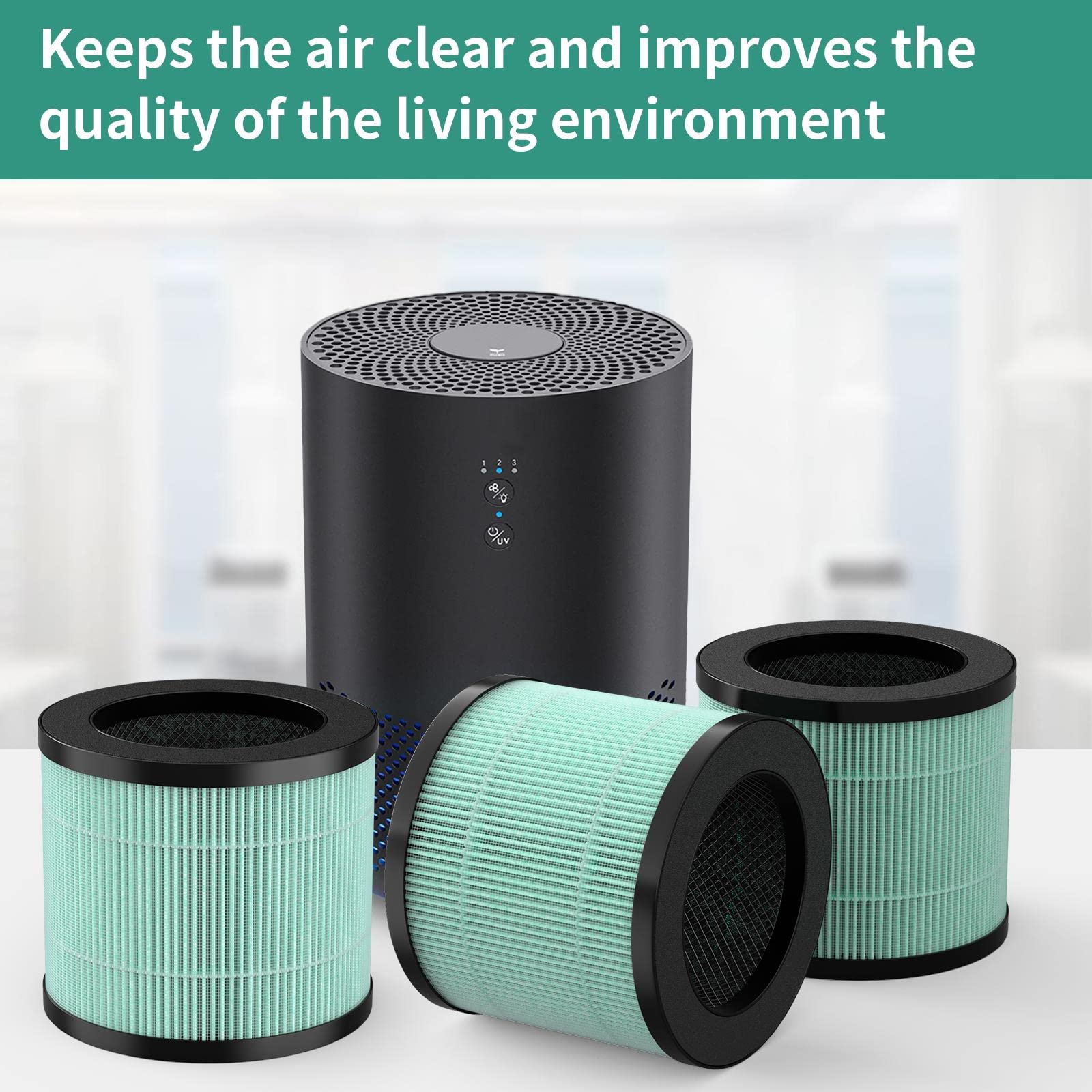 GoKBNY TPAP002 True HEPA Replacement Filter, Compatible with TOPPIN TPAP002 HEPA Purifier Comfy Air C1, Part# TPFF002, 4-IN-1 Filters(4-Pack)