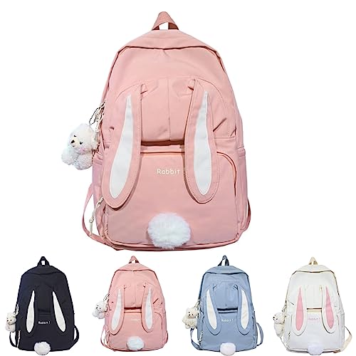 LELEBEAR Bunny Backpack, Kawaii Cute Aesthetic Preppy Elementary Bunny Ear Backpack For Girls (Pink)