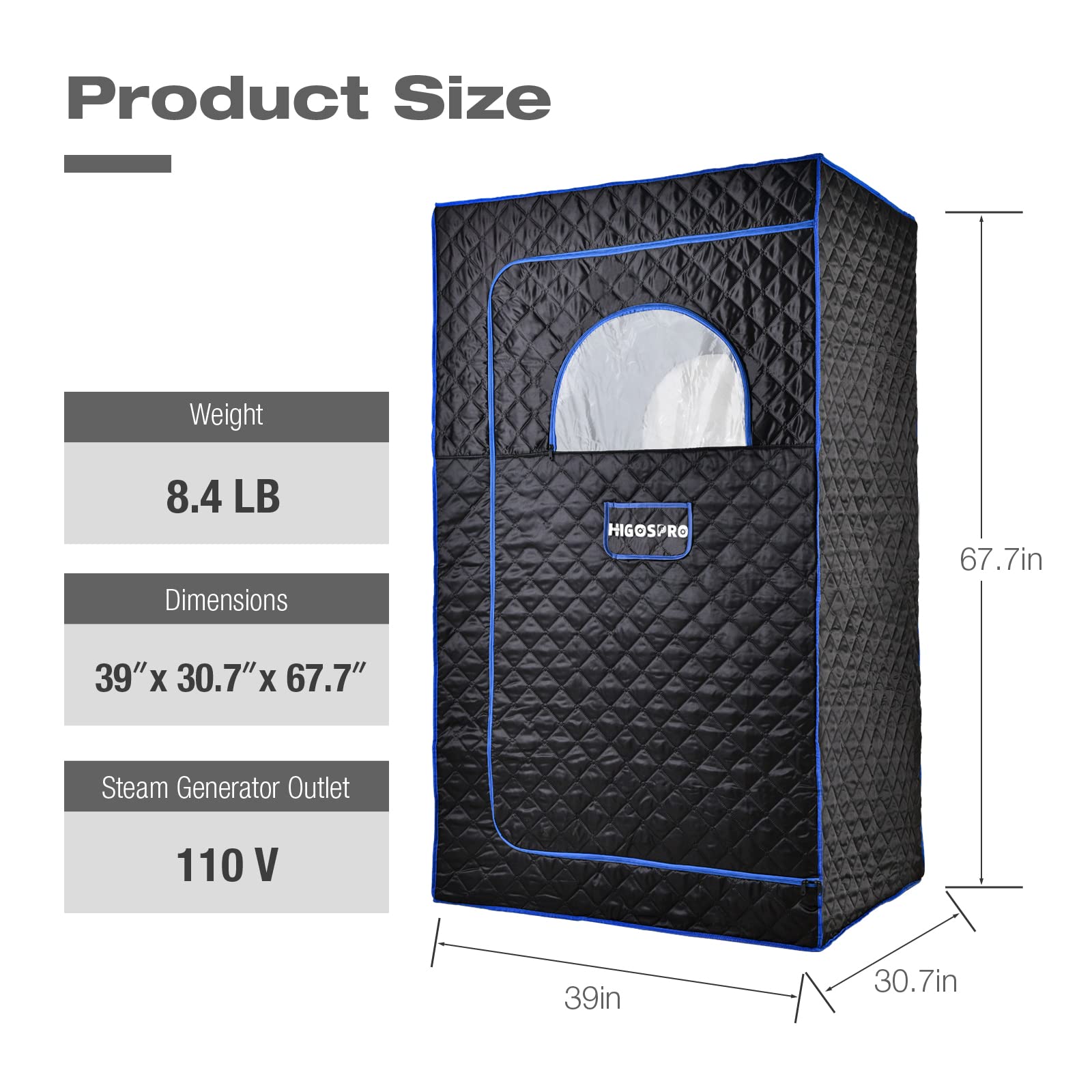 HIGOSPRO Portable Full Size Steam Sauna, Lightweight Steam Saunas for Home Spa, FCC Certified 2.6L & 1000W Steam Generator, 90 Minute Timer, Indoor Steam Sauna Tent with Remote Control, Black