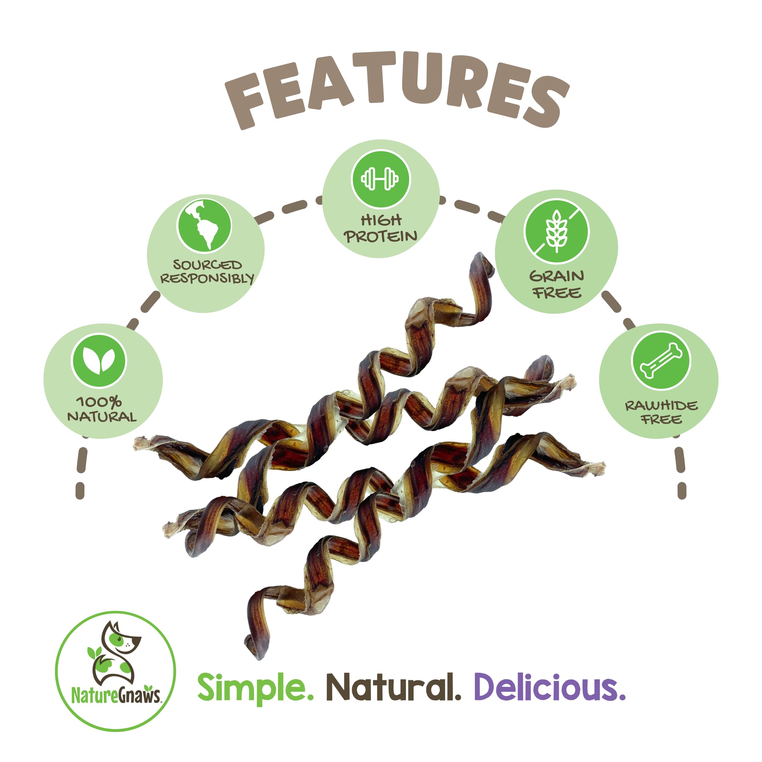 Nature Gnaws Pork Bully Stick Springs for Dogs 7-8" (12 Count) - Long Lasting for Small and Medium Dogs - Natural Bacon Dog Chew Treats - Rawhide Free