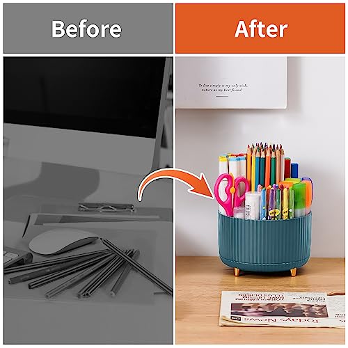 Marbrasse Desk Organizer, 360-Degree Rotating Pen Holder for Desk, Desk Organizers and Accessories with 5 Compartments Pencil Organizer, Art Supply Storage Box Caddy for Office, Home (Dark Green)